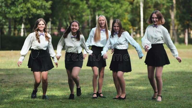 High School Girls are Running Towards the Meadow. Stock Video - Video ...