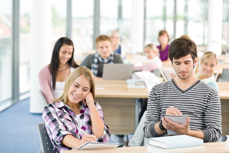 Group of High School Classmates Study Library Stock Image - Image of ...