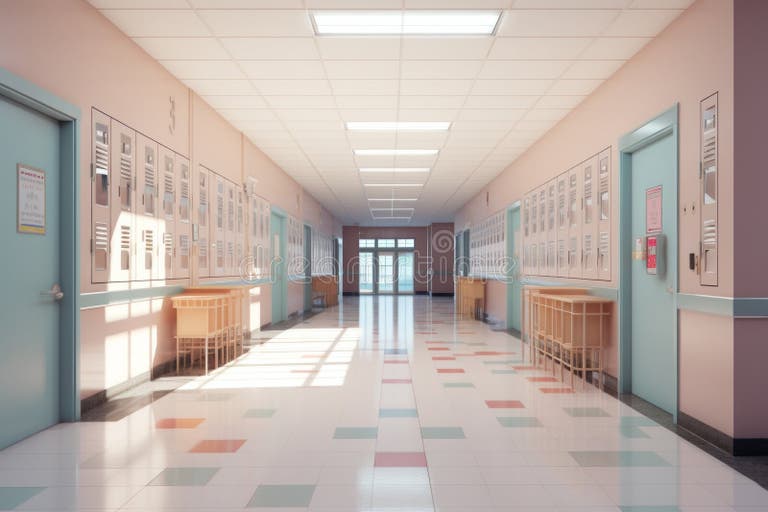 High School Hallway with Lockers. Education Classroom Stock Image ...
