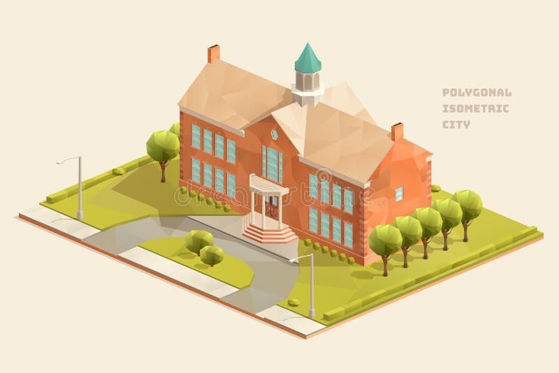 Isometric Polygonal High, College, Primary School Building Stock Vector ...