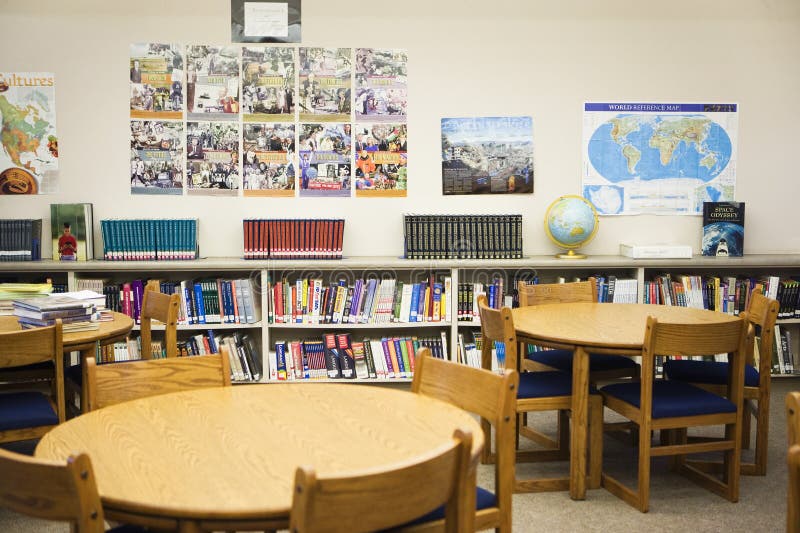 High School Library with Arranged Tables and Chairs Stock Image - Image ...