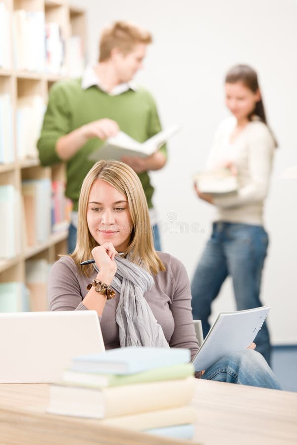 High School Library - Student with Book Stock Image - Image of library ...