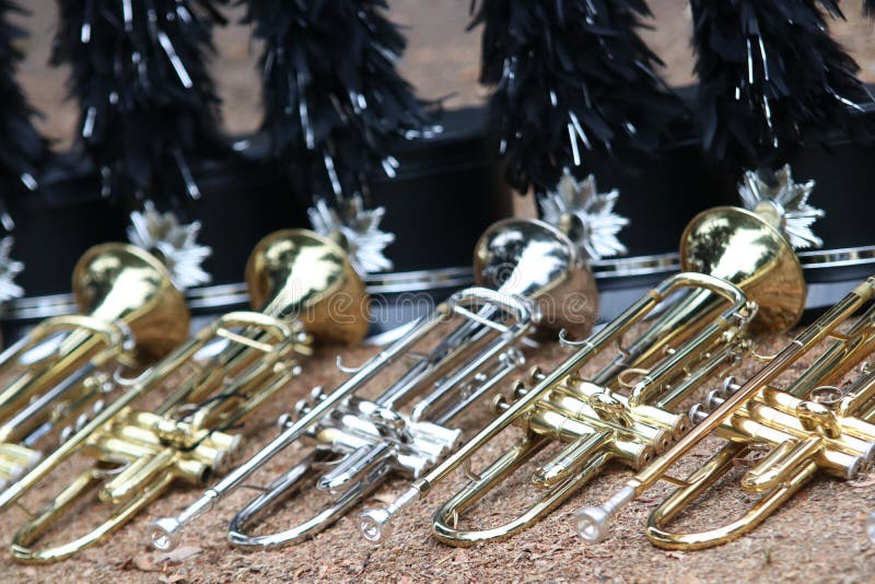 Trumpets and shakos stock photo. Image of marching, ground - 224844932
