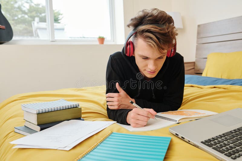 High School Student Doing Homework Stock Photo - Image of internet ...
