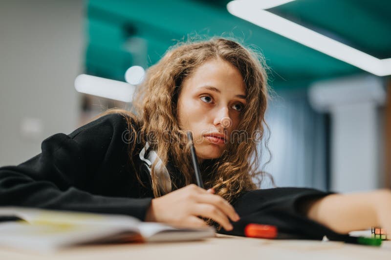 High School Student Focused during a Classroom Study Session Stock ...