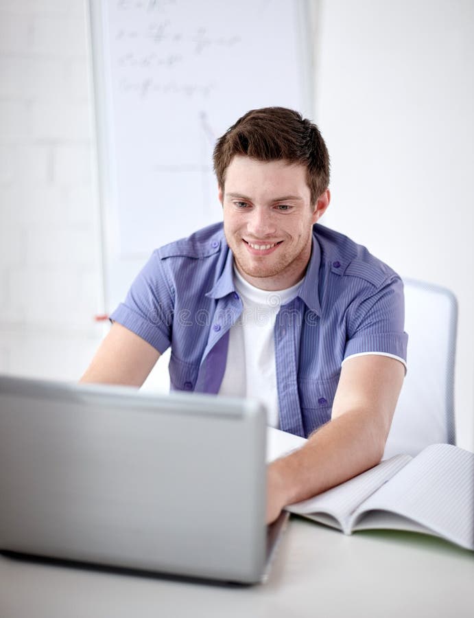 High School Student with Laptop in Classroom Stock Image - Image of ...