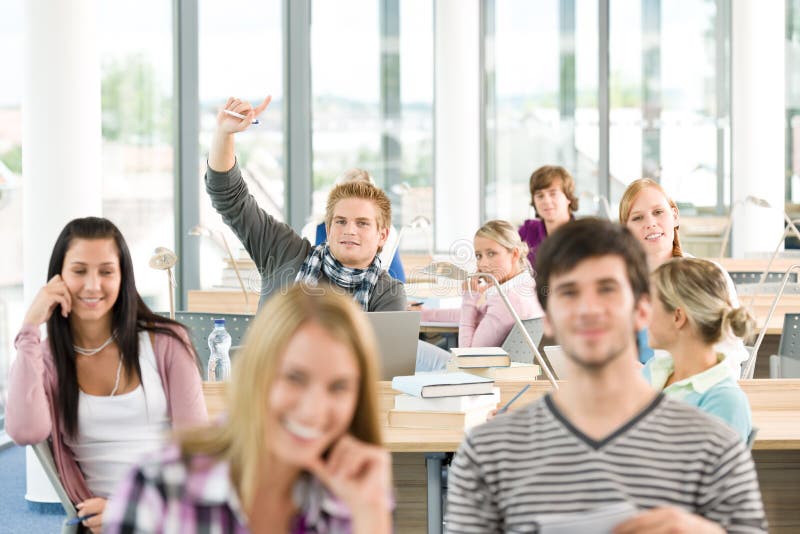 High School Student Raising Hands Stock Photo - Image of learn, female ...