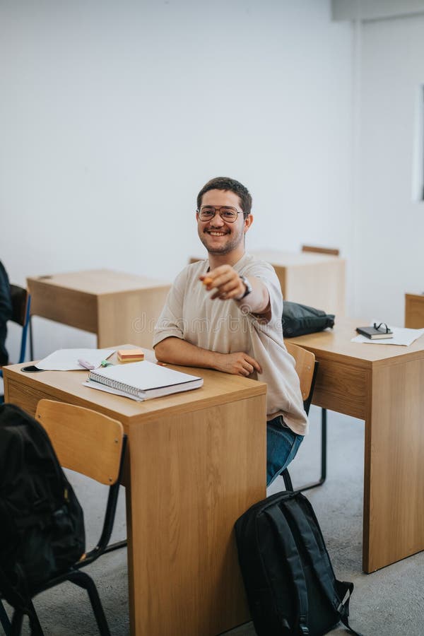High School Student Smiling and Pointing during Class Session Stock ...
