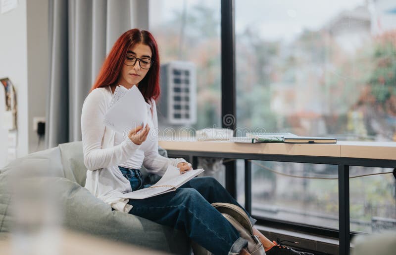 High School Student Studying in Cozy Modern Study Space Stock Image ...