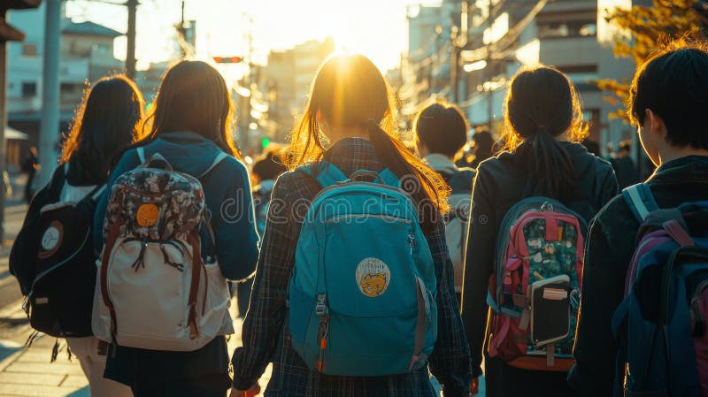 High School Students with Backpacks Walking To Class with the Sun ...