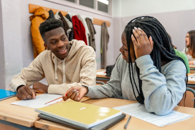 High School Students Collaborating on Project in Classroom Stock Photo ...
