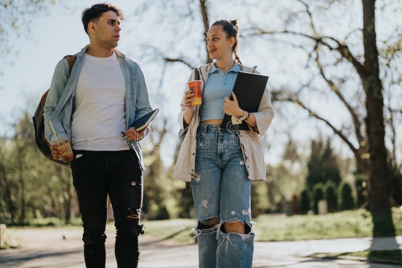 High School Students Collaborating on a Project in an Outdoor Campus ...