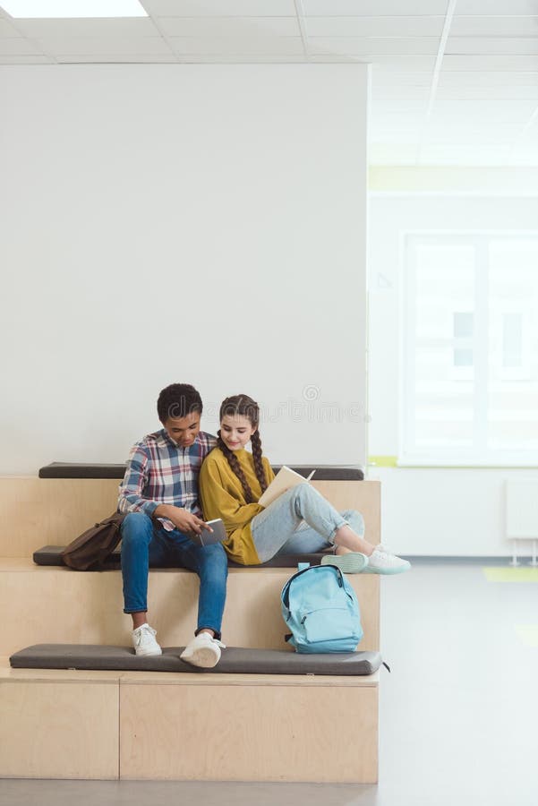 High School Students Couple Doing Homework at School Stock Image ...
