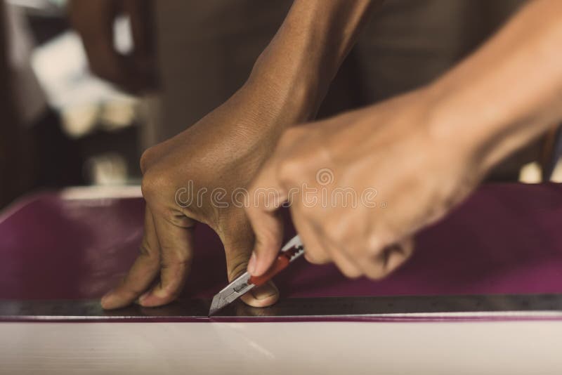 High School Students are Cutting Prints and Stickers Using Knife Stock ...