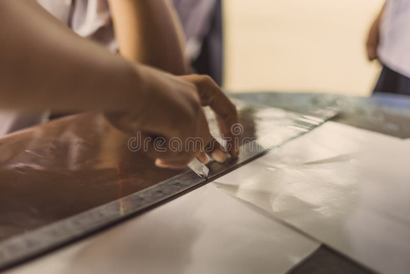High School Students are Cutting Prints and Stickers Using Knife Stock ...