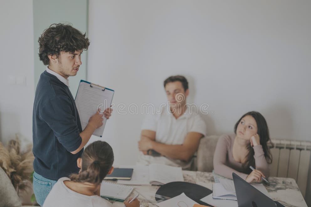 High School Students Engage in Collaborative Learning during a Private Session at Home, Guided ...
