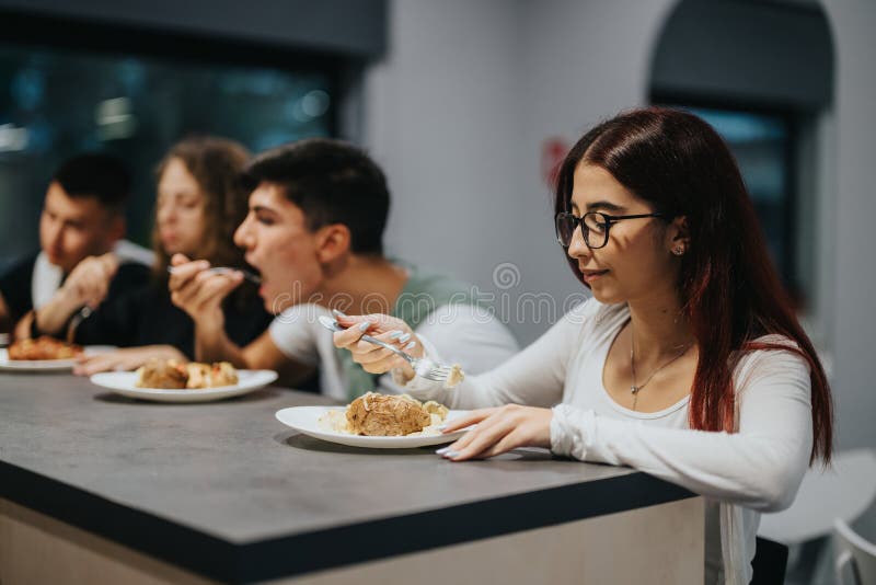 High School Students Enjoying Lunch Together in Cafeteria Setting Stock ...