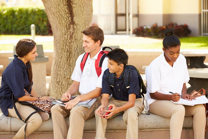 High School Students Hanging Out on School Campus Stock Photo - Image ...