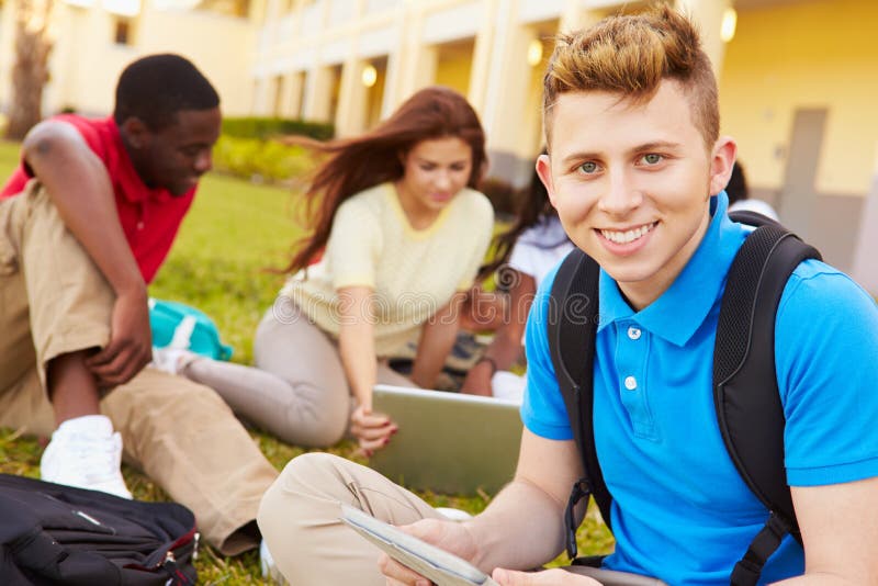 High School Students Studying Outdoors on Campus Stock Image - Image of ...