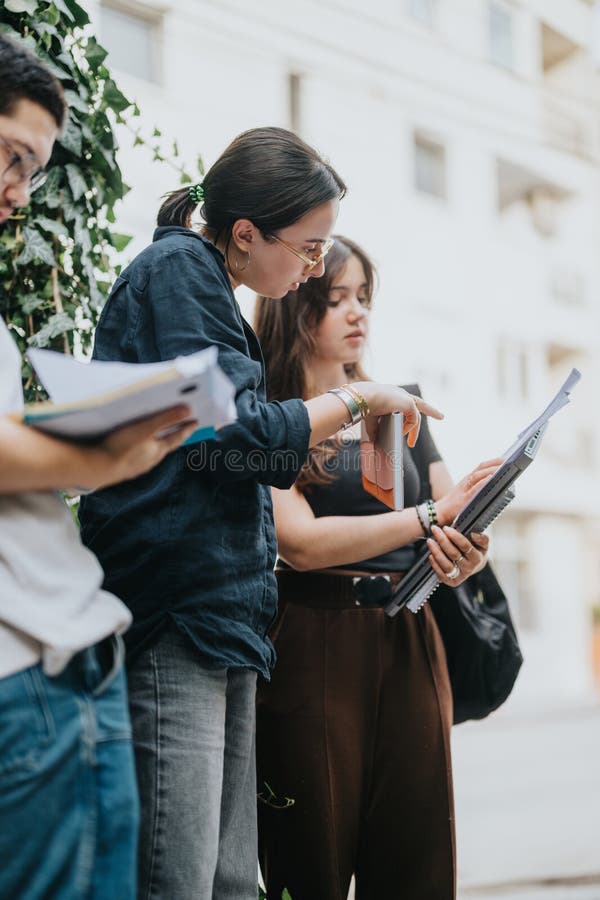 High School Students Working on Assignments Outdoors after School Stock ...
