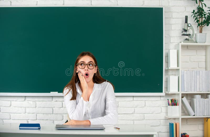 High School Surprised Student in Classroom. Amazed School Girl. Stock ...