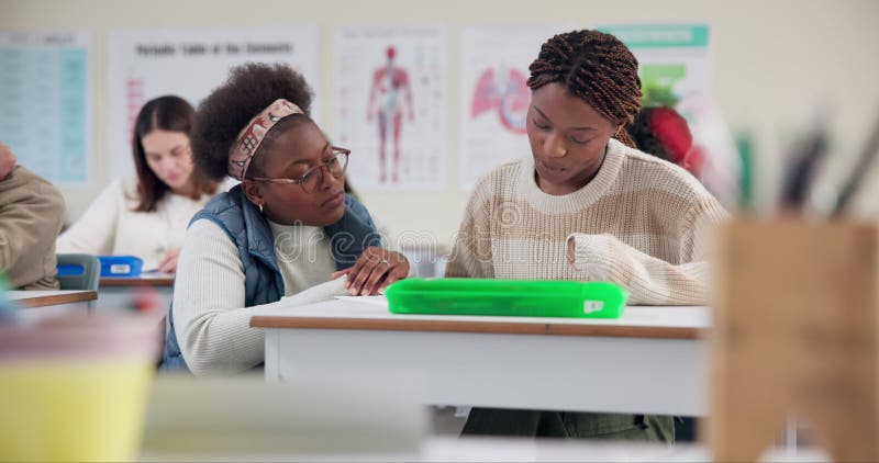High School, Teacher and Student at Desk with Help for Learning, Test ...
