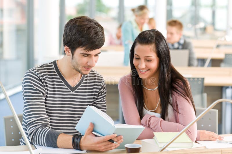 High School - Two Students Read Book Stock Photo - Image of indoors ...