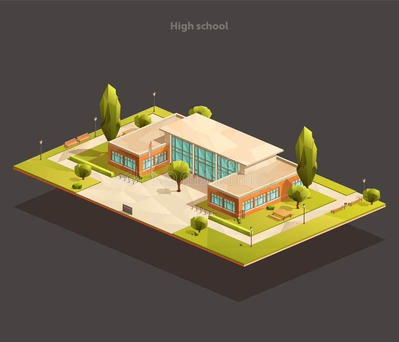 High School or University Isometric Low Poly Illustration Stock ...