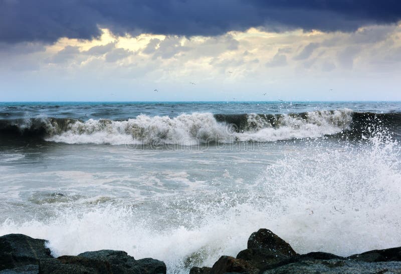 High sea wave during wind stock image. Image of large - 62982599