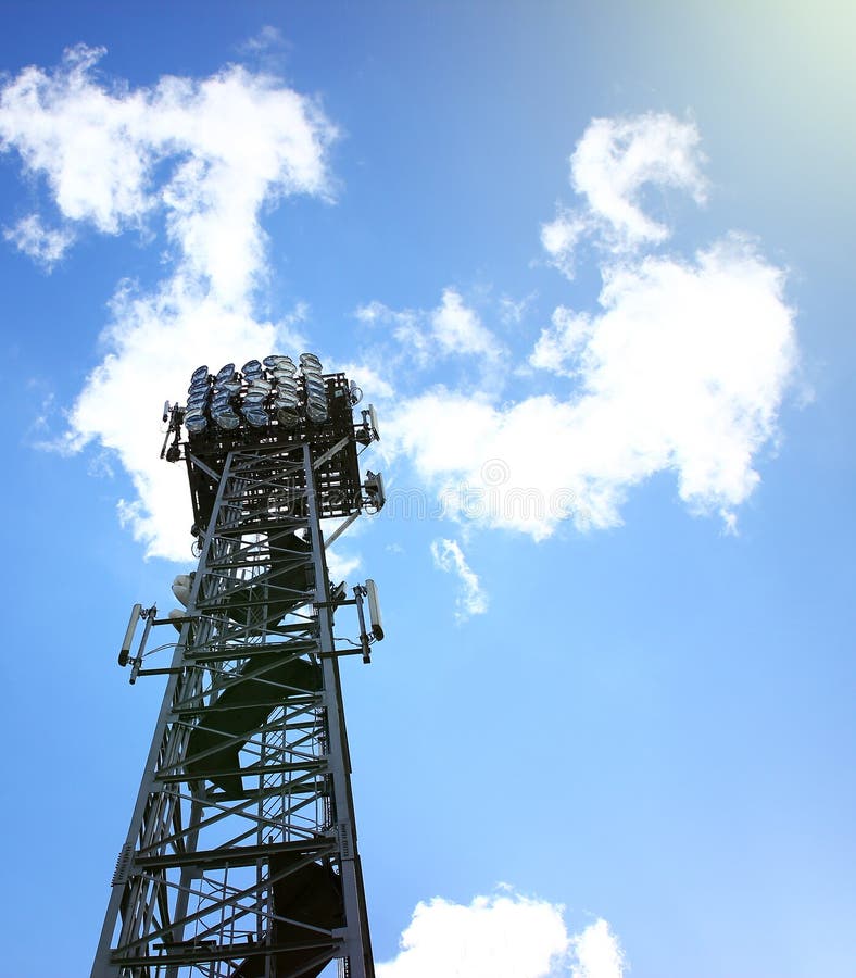 High Searchlight Tower Installed at the Stadium. Stock Image - Image of ...