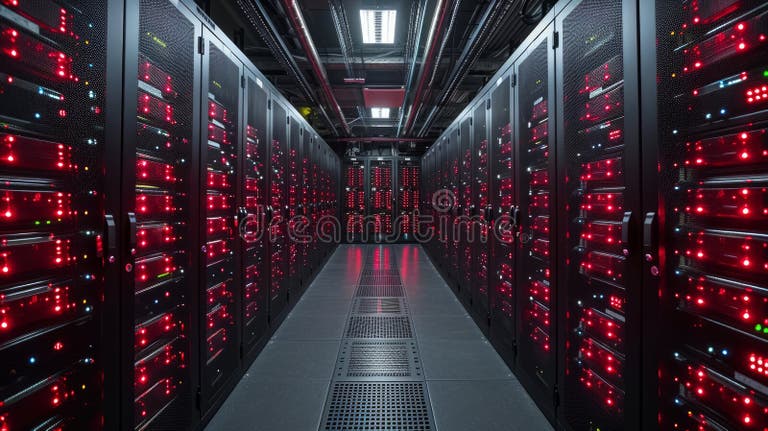 High-Security Data Center with Red LED Indicators Stock Illustration ...