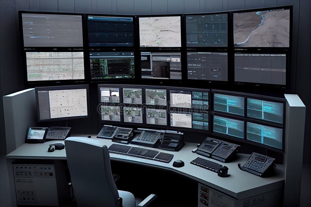 High-security Facility with Multiple Monitors, Each Displaying ...