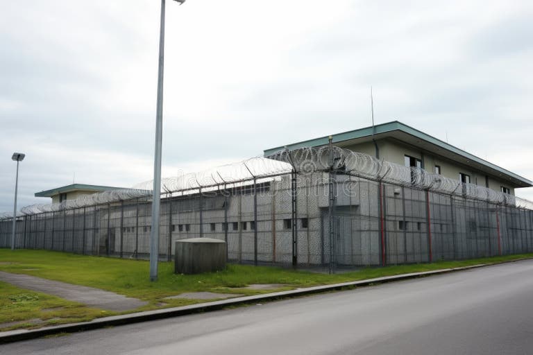 High-security Prison Exterior with Barbed Wire Stock Image - Image of ...