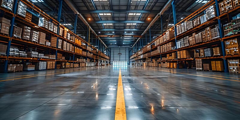 High Shelving System in a Spacious Warehouse. Concept Warehouse ...