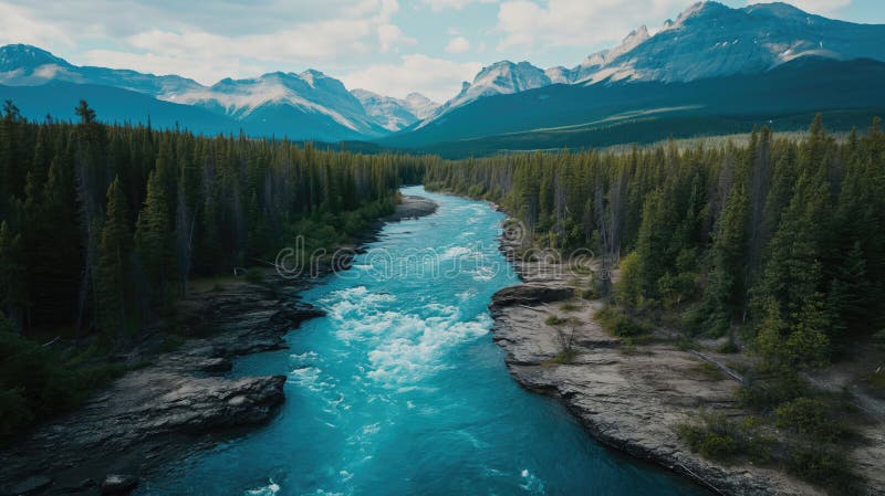 High Shot on River in the Middle of the Forest Stock Photo - Image of ...