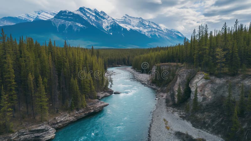 High Shot on River in the Middle of the Forest Stock Image - Image of ...
