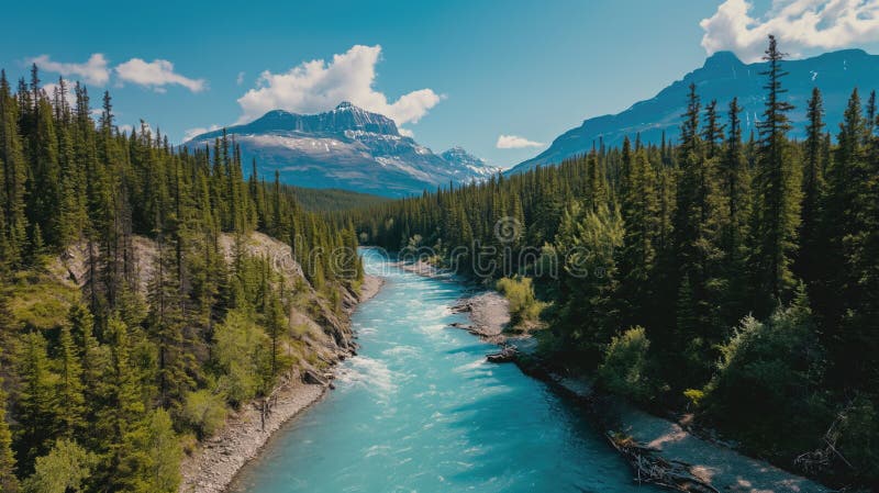 High Shot on River in the Middle of the Forest Stock Image - Image of ...