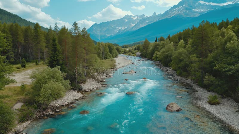 High Shot on River in the Middle of the Forest Stock Photo - Image of ...
