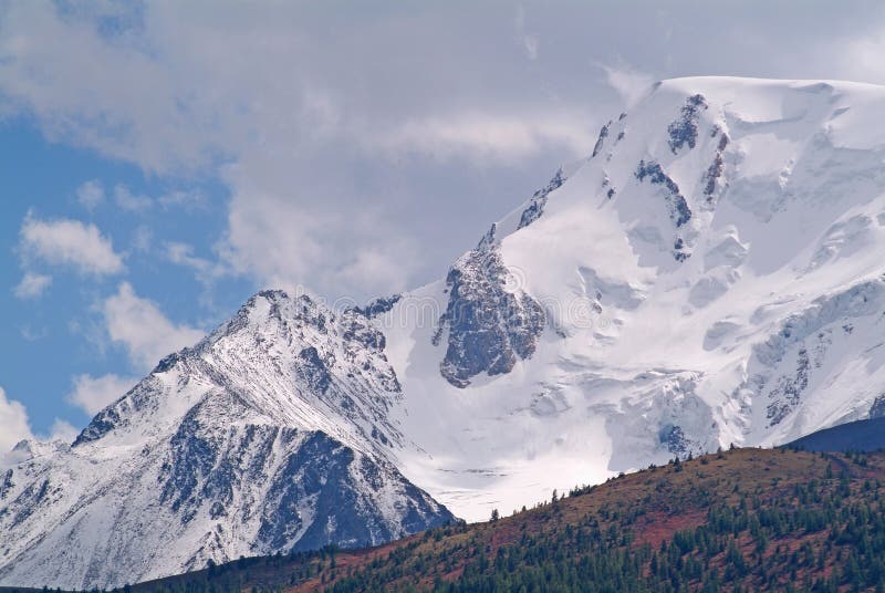 High Snow Covered Mountain Peak Stock Image - Image of tourism, woods ...