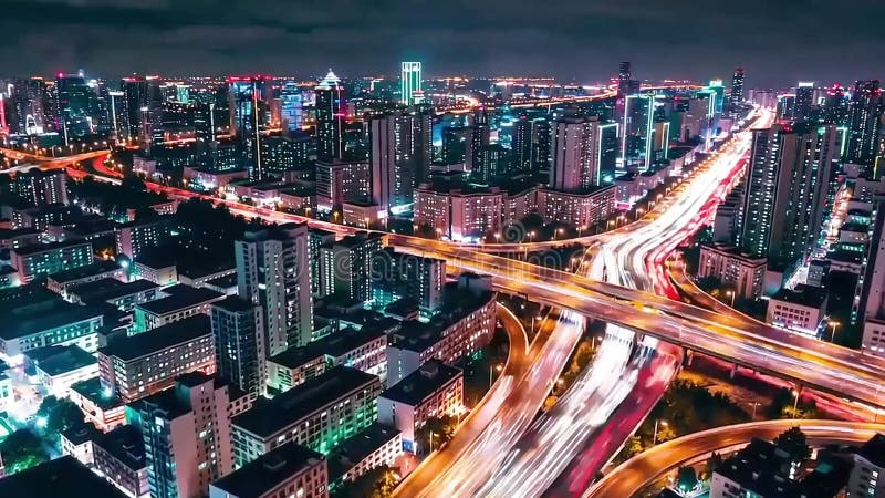 High-Speed Aerial and Top View Hyperlapse of Freeway Traffic Flowing ...
