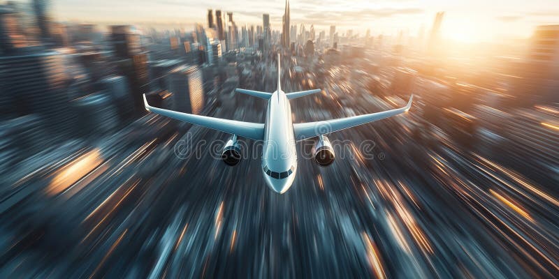 High Speed Airplane Flying Above the City. Generative Ai Stock Image ...