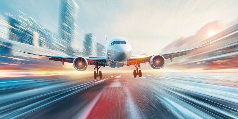High Speed Airplane Taking of from the Runway. Generative Ai Stock ...