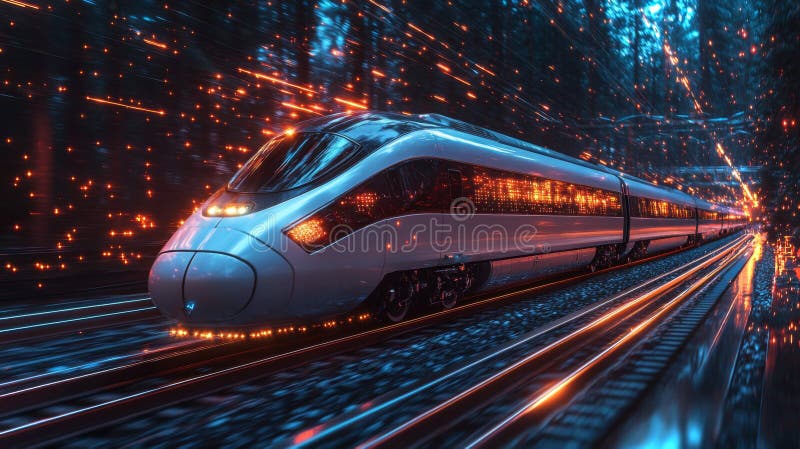 High Speed Autonomous Train Navigating Futuristic Landscape Advanced ...