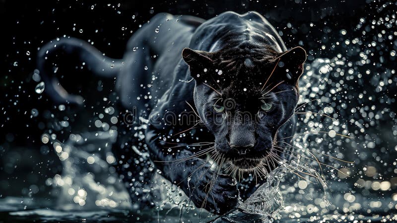 High Speed Black Panther Running through Water. Generative AI Stock ...