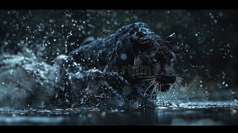 High Speed Black Panther Running through Water. Generative AI Stock ...