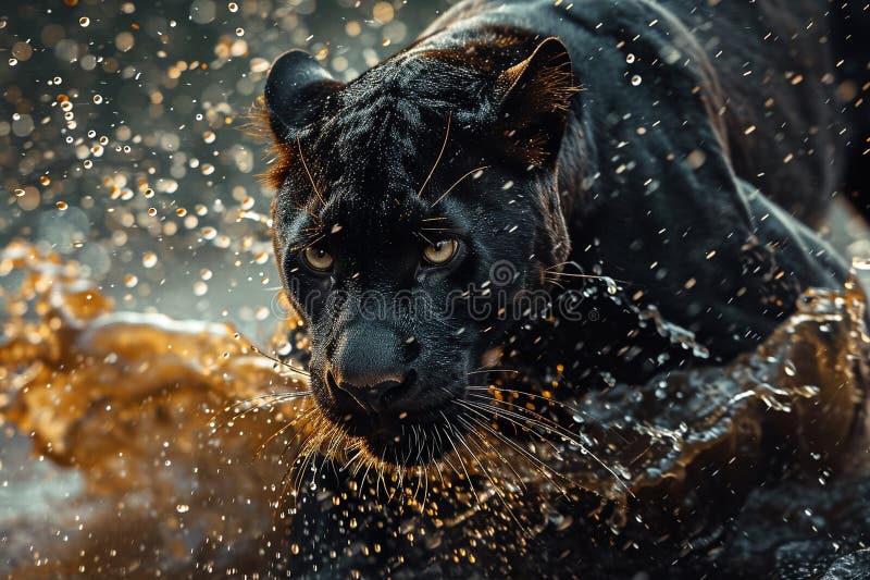High Speed Black Panther Running through Water. Generative AI Stock ...