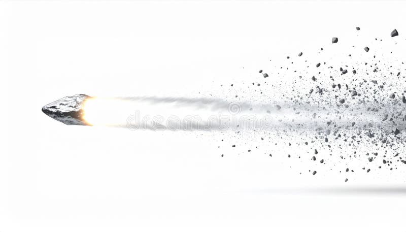 High Speed Bullet Impact with Debris Trail on White Background Stock ...