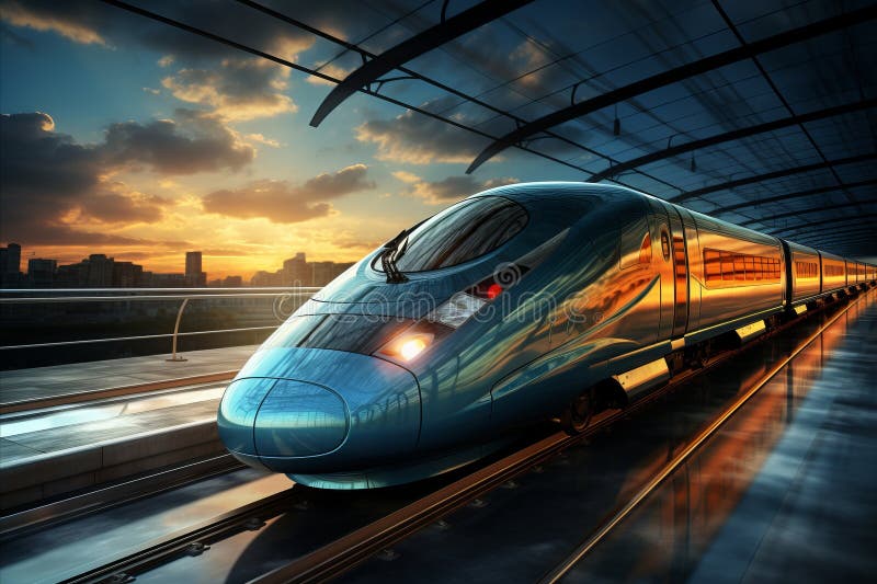 High Speed Bullet Train Accelerating Rapidly on the Railway Tracks with ...
