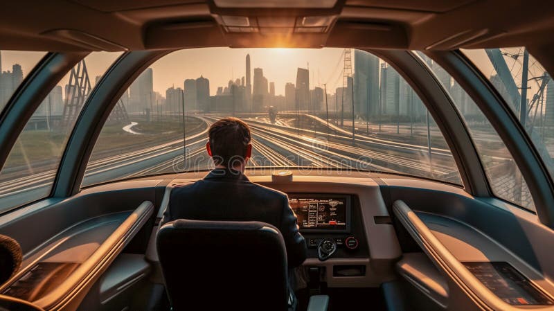 A High-Speed Bullet Train Driver Looking through the Windshield at the ...