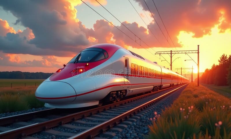 High Speed Bullet Train Sleek White and Red Stock Illustration ...